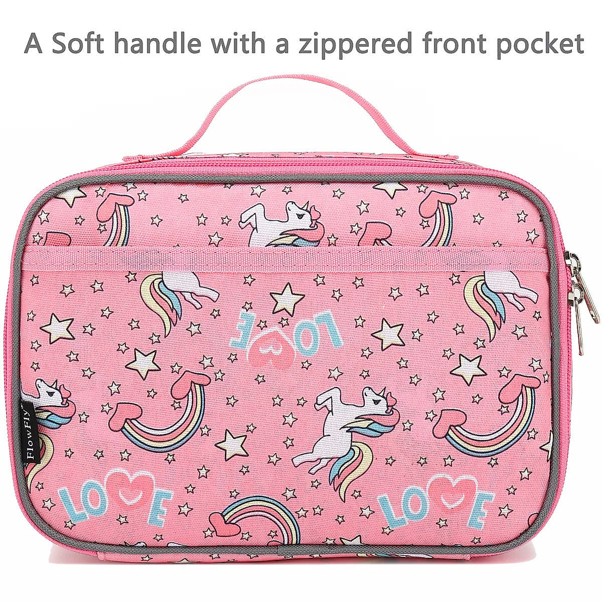 FlowFly Kids Lunch box Insulated Soft Bag Mini Cooler Back to School Thermal Meal Tote Kit for Girls, Boys, Unicorn