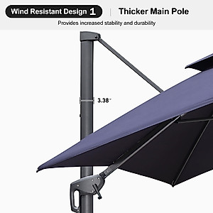 PURPLE LEAF 10FT Cantilever Outdoor Umbrellas Large Patio Umbrella Hanging Double Top Square Offset Umbrella with 360°Rotation Tilting Umbrella Outdoor Patio, Navy Blue
