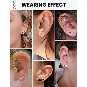 12 Pairs Silver Earrings Surgical Steel Earrings Hypoallergenic Zinc Earrings Set Women's Earrings Men's Earrings Cubic Zirconia Studs Earrings 3mm-8mm