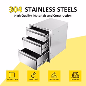 SGOLAN Outdoor Kitchen Drawers 18" W x 23" H x 23" D Flush Mount Triple BBQ Drawers with Hidden Handle Stainless Steel Drawer for Outdoor Kitchen Island, Patio Grill Station