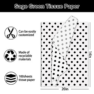 Whaline 100 Sheets Polka Dot Tissue Paper Gift Wrapping Paper White Black Art Paper for Birthday Baby Shower Party DIY Crafts Supplies, 14 x 20 Inch