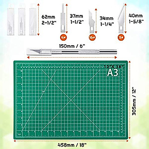 Audab 18" x 12" Self-Healing Cutting Mat and Craft Knife kit with 30Pcs Hobby Blades Art Knife for Craft, Sewing, Fabric, Quilting, Scrapbooking Project