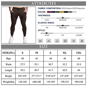 BUXKR Men's Slim Joggers Workout Pants for Gym Running and Bodybuilding Athletic Bottom Sweatpants with Deep Pockets,Brown,S