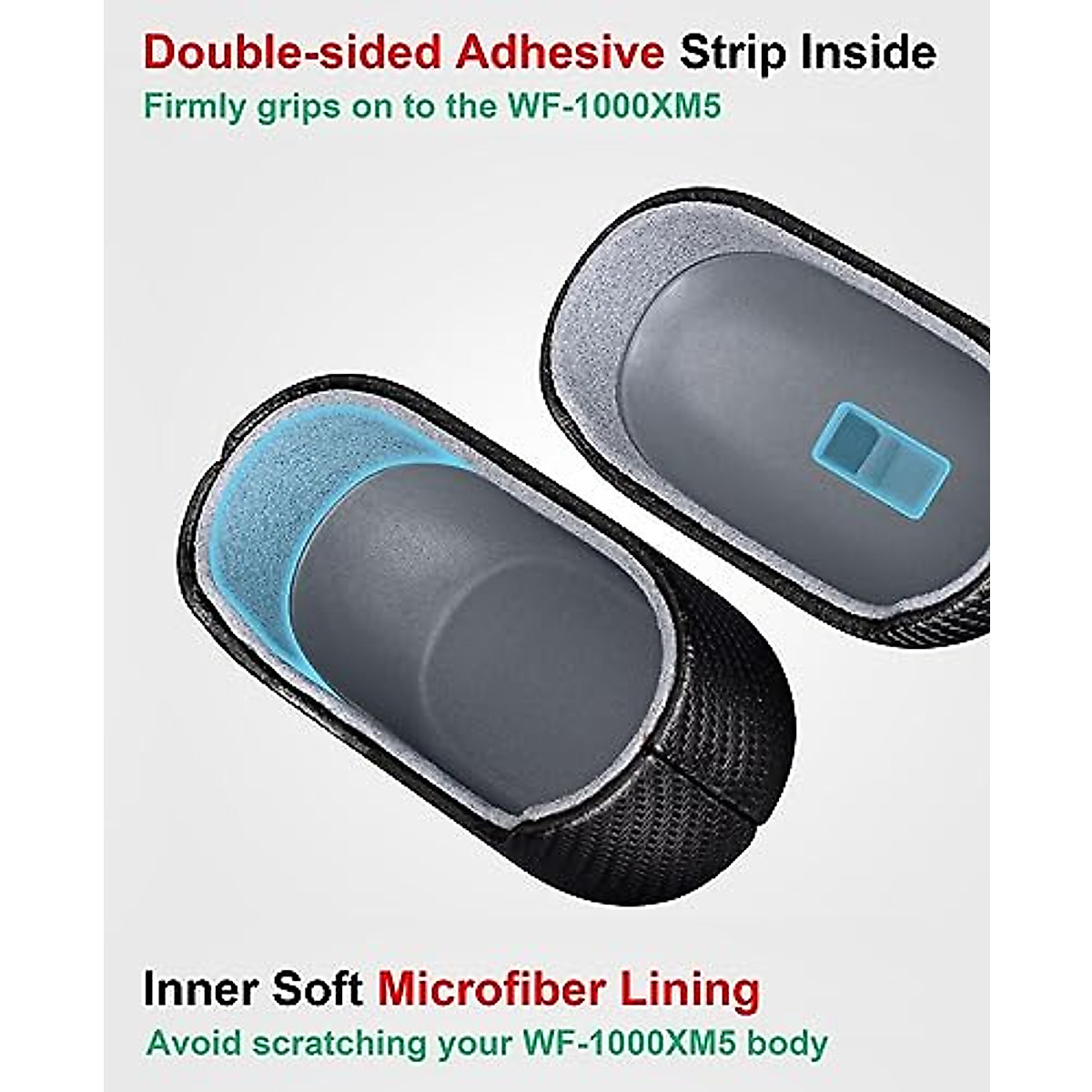 LOPIE Case Compatible with WF-1000XM5, Carbon Fiber Style Vegan Leather Case Designed for Sony Earbuds WF1000XM5 Case Cover (2023), Protective Cover with Lanyard for Women/Men- Black