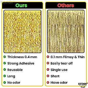 KatchOn, XtraLarge Wave Gold Backdrop Curtain - 6.4x3.2 Feet, Pack of 2 | Gold Fringe Curtain Backdrop for Gold Streamers Party Decorations | Gold Foil Curtain | Golden Birthday Decorations for Boys