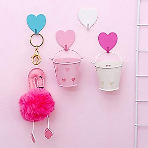 Hemoton 12 Pcs Iron Strong Heart Shaped Adhesive Hangers Wall Mounted Hooks Coat Hook Traceless Hanger for Bathroom Kitchen (Light Pink)