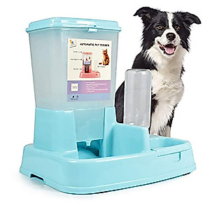 ASENVER 2-in-1 Pet Automatic Feeder Dog Food Water Dispensers with Large Capacity Food Container Gravity Water Bottle (Blue)