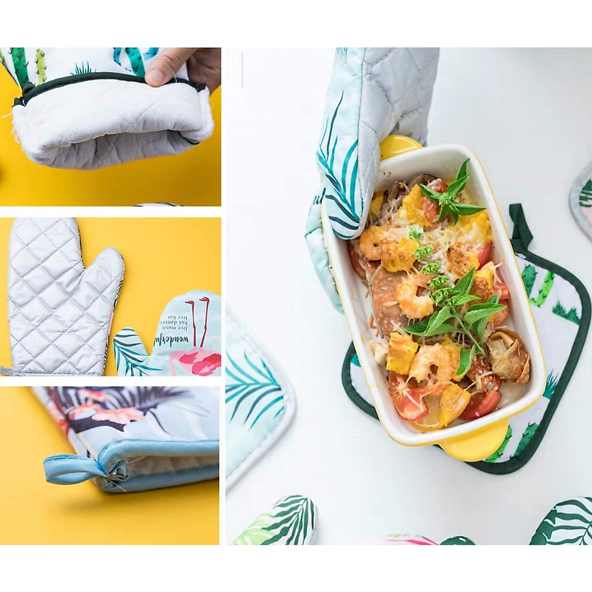 Sohapy Oven Mitt & Potholders Set Kitchen Heat Resistant and Machine Washable for Cooking Baking Grilling and BBQ Decorative (Pink)