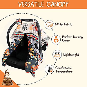 Dear Baby Gear Deluxe Car Seat Canopy - Infant Car Seat Cover - Baby Car Seat Cover - Carseat Canopy - Car Seat Cover for Baby Car Seat (Southwestern Tribal Horses - Reversible Custom Minky 40"x30")