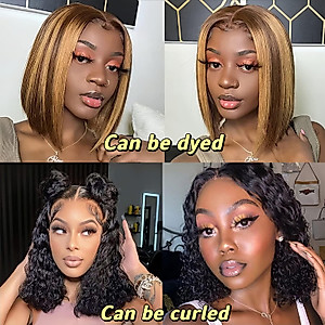 Bob Wig Human Hair 13x4 HD Lace Front Wig 180 Density Glueless Pre Plucked with Baby Hair Short Bob Wigs for Women (12 Inch, Natural Color)