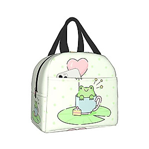 Ucsaxue Cute Baby Frog Lunch Bag Small Insulated Lunch Box with Front Pocket Cute Lunch Bags for Girls Boys Freezable Bento Box Women Men Lunch Boxes
