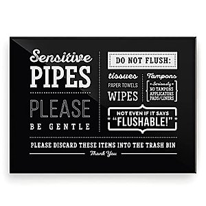 5x7 Inch Sensitive Pipes Designer Bathroom Sign ~ Ready to Stick, Lean or Frame ~ Premium Acrylic Plexiglass, Durable (Black)