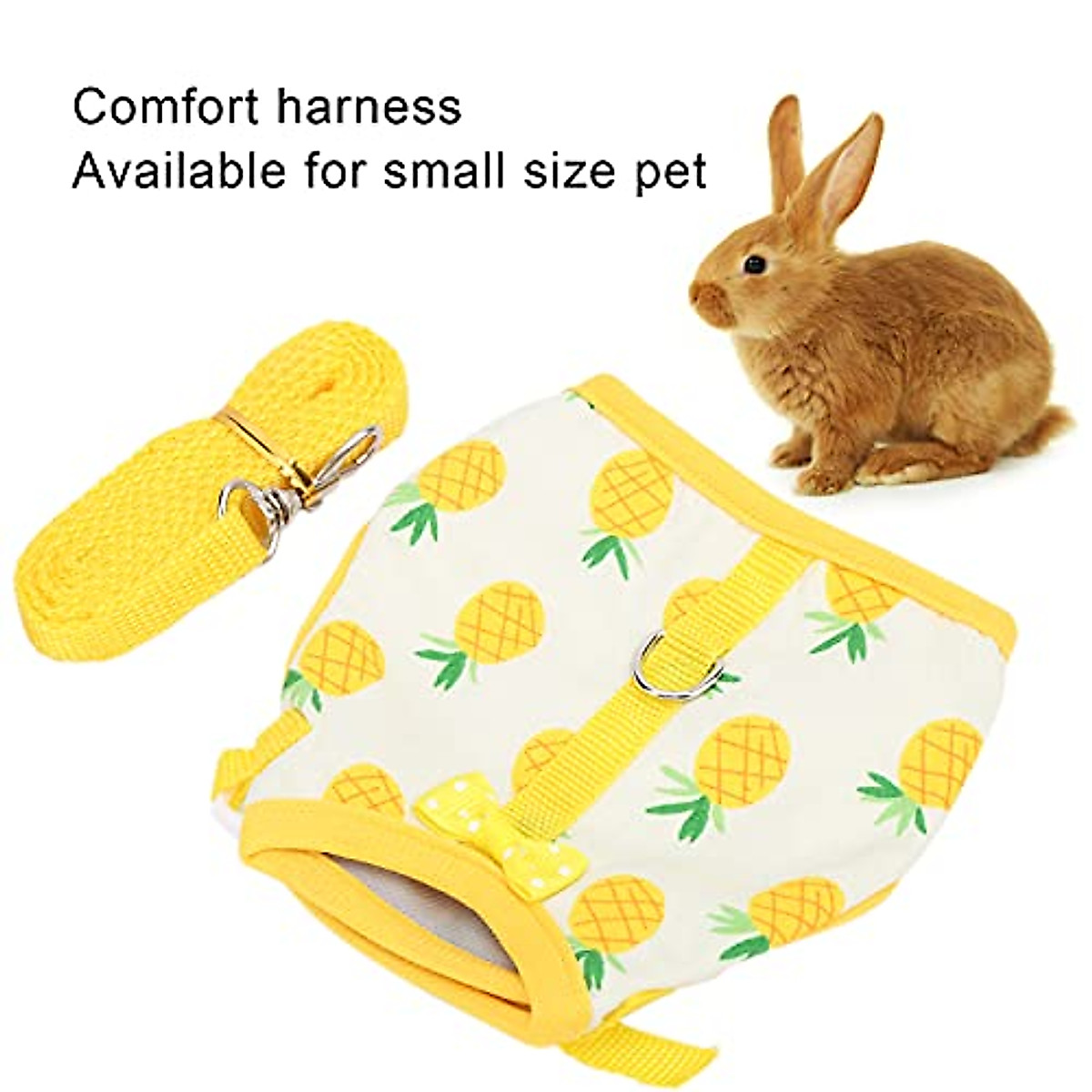 01 Puppy Harness, Adjustable Rabbit Harness Cute with Leash for Rabbits for Guinea Pigs for Ferrets for Chinchillas(L, Yellow Pineapple)