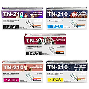 MOLIMER 5 Pack TN210 TN-210 Compatible TN-210 Toner Cartridge Replacement for Brother HL-3040CN HL-3045CN HL-3070CW MFC-9010CN MFC-9120CN MFC-9125CN DCP-9010CN Printer (2BK+1C+1M+1Y)