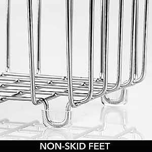 mDesign Metal Farmhouse Kitchen Pantry Food Storage Organizer Basket Bin - Wire Grid Design - for Cabinets, Cupboards, Shelves, Countertops - Holds Potatoes, Onions, Fruit, Extra Large - Chrome