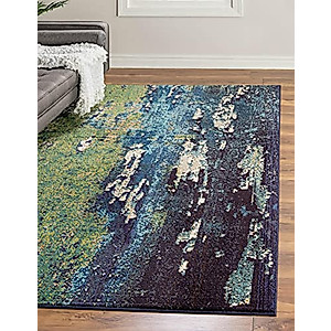 Unique Loom Estrella Collection Distressed, Landscape, Abstract, Modern, Earth Tones Area Rug (3' 3 x 5' 3 Rectangular, Navy Blue/Green)