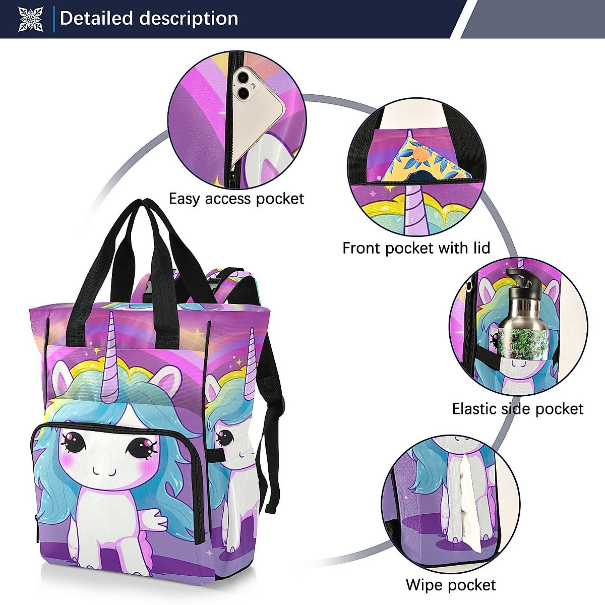 xigua Cute Unicorn Diaper Bag Backpack Multi Function Baby Changing Bags Waterproof Large Capacity Travel Back Pack for Mom Dad