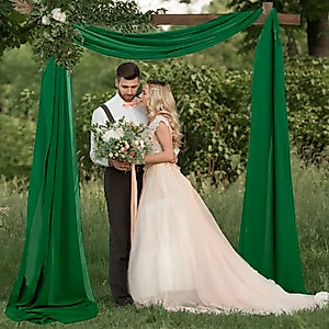 FUHSY Wedding Arch Draping Fabric Green Emerald Chiffon Fabric Drapes 20FT 1 Panel Sheer Curtain Backdrop Wedding Arch Drapes Wedding Drapery Decor for Reception Ceremony Stage Ceiling Draping Kit