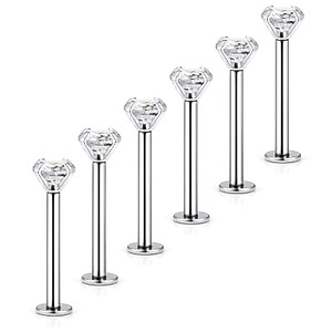 Dyknasz Labret Studs 16G Surgical Steel Monroe Barbell Lip Ring Piercing Jewelry 2mm Clear Diamond CZ with Flat Back for Women Men Silver-Tone