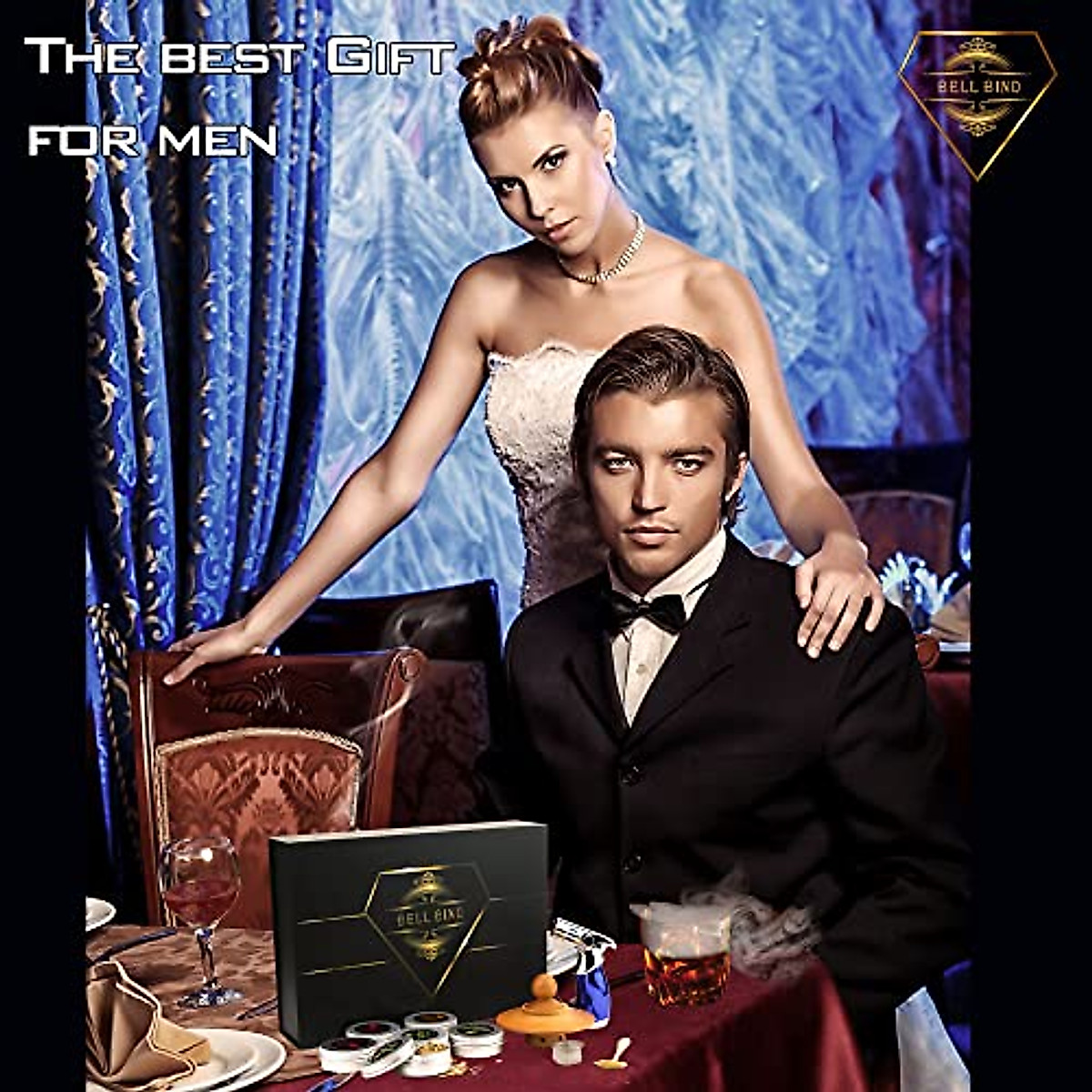 Bell Bind Whiskey smoker kit with torch Old fashioned Bourbon Whiskey Scotch smoker Infuser kit Drink Smoker Set 6 flavors wood chips premium gift box (No Butane)