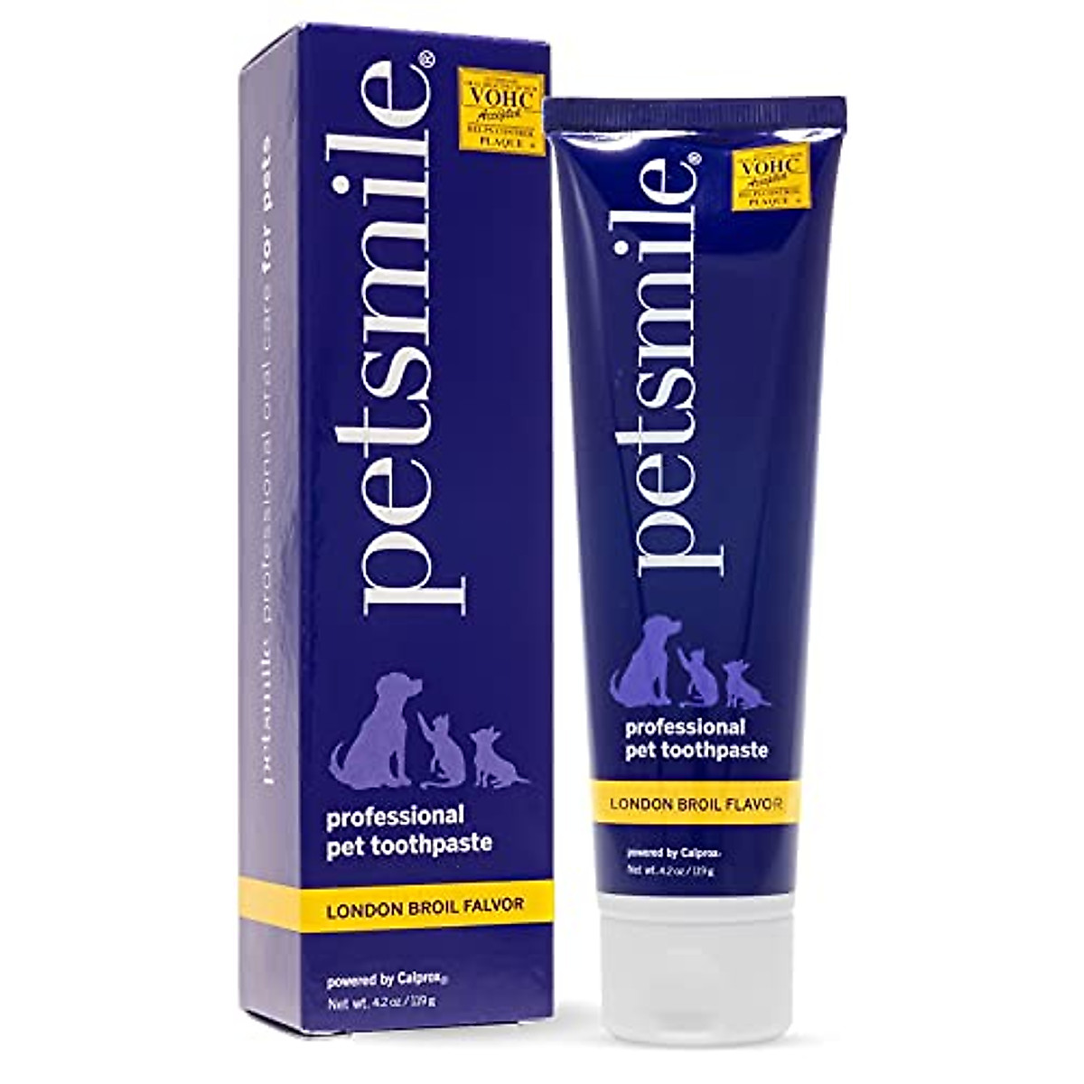 Petsmile Professional Pet Toothpaste | Cat & Dog Dental Care | Controls Plaque, Tartar, & Bad Breathe | Only VOHC Accepted Toothpaste | Teeth Cleaning Pet Supplies (London Broil, 4.2 Oz)