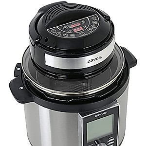 Zavor 8 in 1 Air Fryer Lid for 6Qt & 8Qt Stovetop Pressure Cookers, Multicookers, Instant & Stock Pots | with Accessories: Stainless Steel Frying Basket, Silicone Mat, Cooking Tongs & Recipe eBook