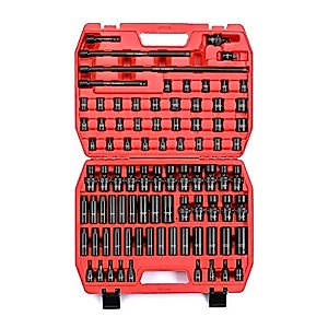 CASOMAN 87 Pcs 3/8" Drive Master Impact Socket Set, SAE&Metric Standard,Deep,Swivel Sockets,Cr-MO Steel, Includes Star and Inverted Star Socket, Imapct Universal Joint, Extension Bars