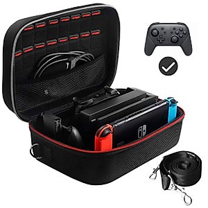 H HOLDPEAK Carrying Case for Nintendo Switch, Nintendo Switch Case with Shoulder Strap, Waterproof Hard Carrying Case Compatible for Switch Console, Game Cards and Rubberized Handle