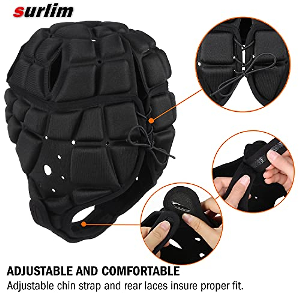 Surlim Rugby Soft Helmet Soccer Headgear Scrum Cap 7v7 Flag Football Headguard for Adult Large (Black)