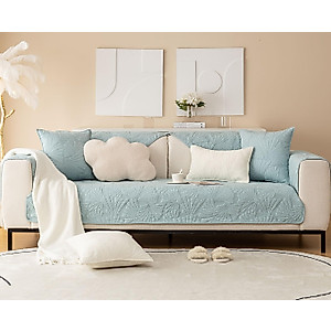 Huierxun Solid Color Leaves Sofa Cover Cotton Quilted Couch Cover Anti-Slip Sectional Couch Covers Sofa Slipcover for Dogs Cats Pet Love Seat Recliner Armrest Backrest Cover (Blue,28''x28'')