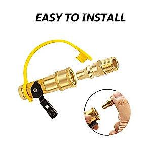 DOZYANT 1/4" RV Propane Quick Connect Adapter for Propane Hose, Propane or Natural Gas 1/4" Quick Connect or Disconnect Kit - Shutoff Valve & Full Flow Plug - 100% Solid Brass