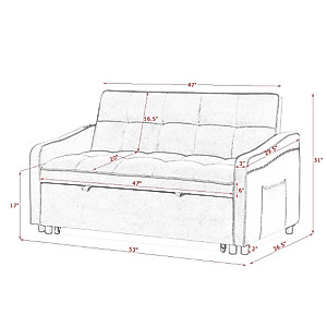 4 in 1 Pull Out Sleeper Sofa Bed Convertible Loveseat Velvet Guest Sofá Daybed Adjustable Accent Futon Couch Lounge Chair with Side Pockets, Type C, USB Port and Copper Nail Decor for Living Room