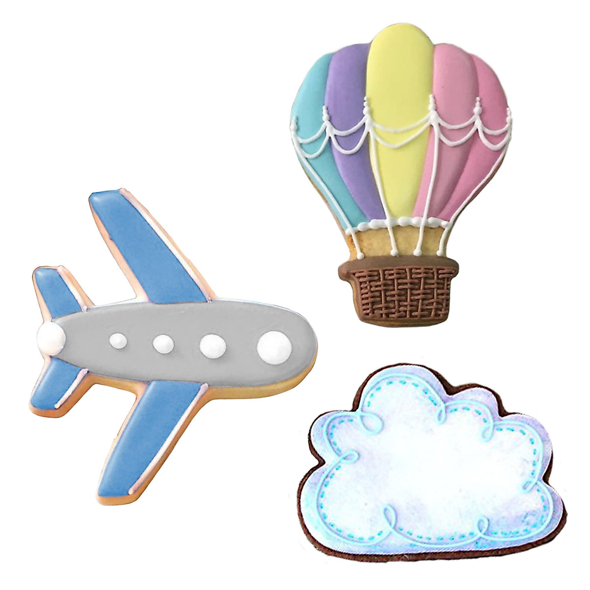 Air Travel Cookie Cutters 3-Pc. Set Made in USA by Ann Clark, Airplane, Cloud, Hot Air Balloon