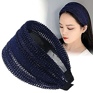 CHDHALTD Korean Style New Vintage Lace Shiny Hair Hoop, Temperament Wide Side Hairbands for Women Hollow Non Slip Elegant Head Wrap(Blue)