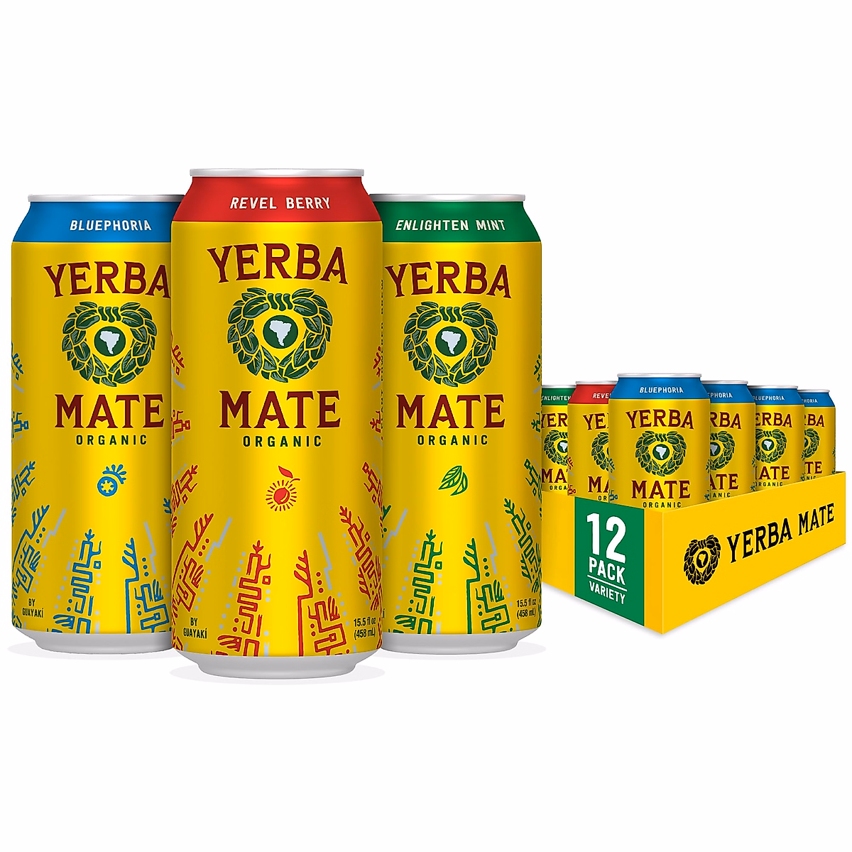 Guayakí Yerba Mate, Organic Energy Drink Alternative, Variety Pack, 150mg Natural Plant Based Caffeine, Better for You Energy & Focus, No Jitters or Crash, 15.5 Oz (Pack of 12) (Packaging May Vary)