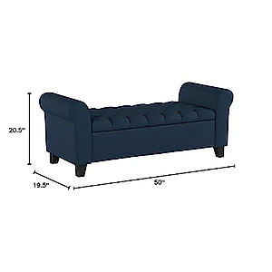 Christopher Knight Home Keiko Fabric Armed Storage Bench, Dark Blue, Dimensions: 19.75”D x 50.00”W x 20.5”H