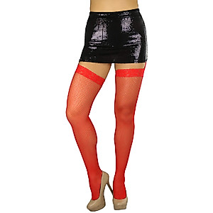 ToBeInStyle Women’s Flirtatious Hip Criss Cross Lace Fishnet Garter Belt Stockings - - Red (Queen)