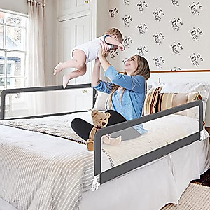 HONEY JOY Bed Rail for Toddlers, 59-in Extra Long, Portable Safety Bed Guardrail w/Double Safety Child Lock, Foldable Baby Bed Rail Guard, Fit King & Queen Full Twin Size Bed Mattress (1 Pack, Gray)