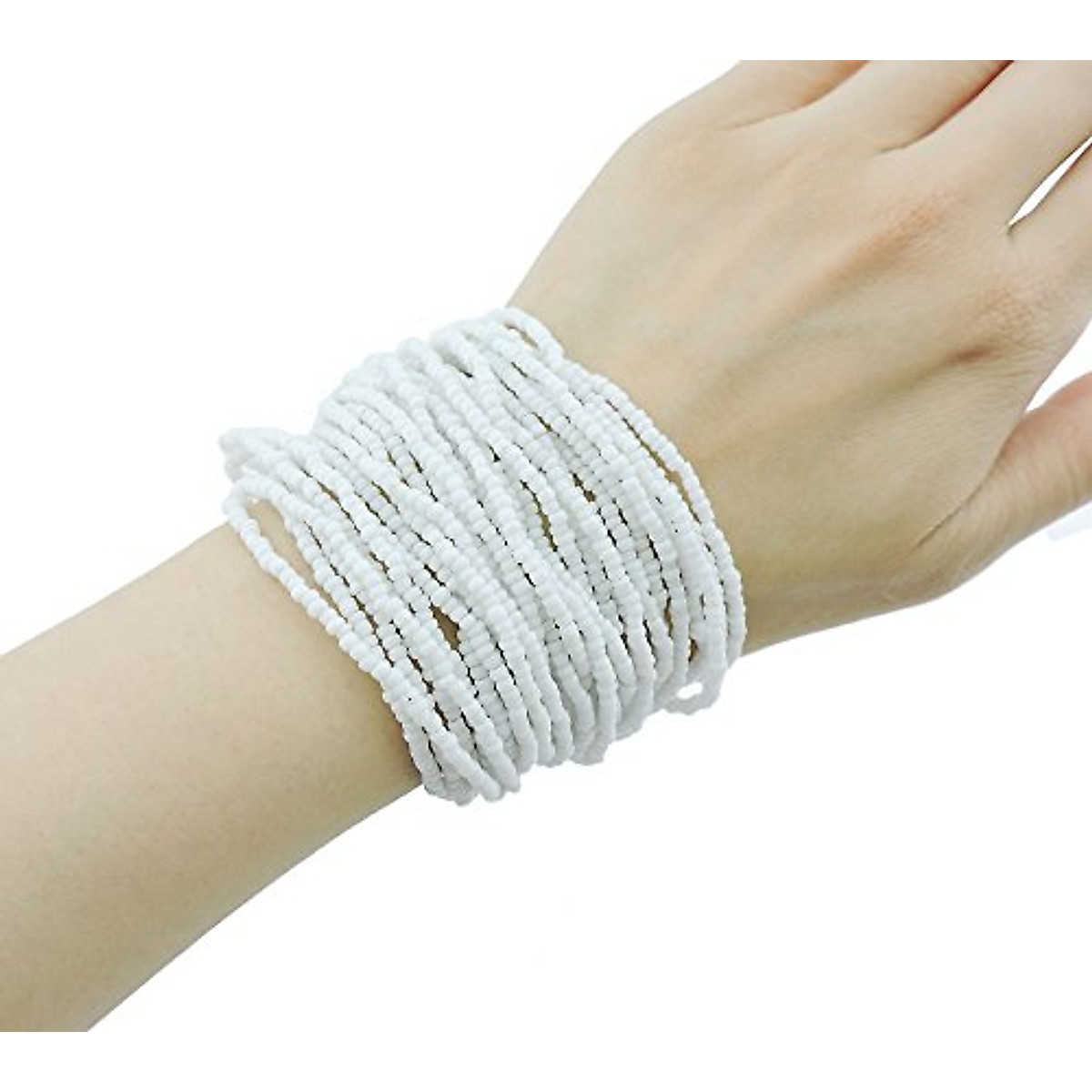 Coiris Wooden Buckle Clasp Elastic Stretch Multi Layers Seed Beads Wide Wrap Bracelet for Women (BR1167-white)