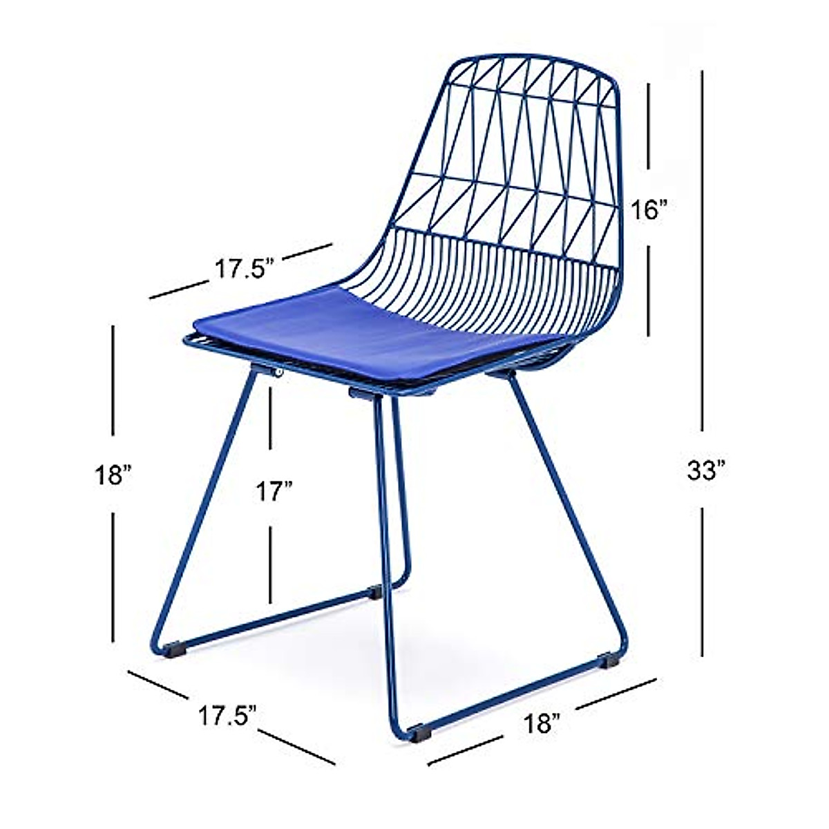 AC Pacific Metal Dining Chairs with Faux Leather Seat Pad, Modern Stackable Indoor Outdoor Stool for Kitchen, Patio, Bistro and Bar, Set of 2, Matte Dark Blue