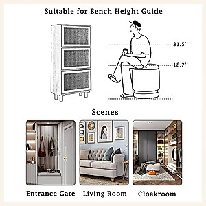 Wekity Shoe Storage Cabinet, Rattan Shoe Cabinet with 3 Flip Drawers, Narrow Free Standing Shoe Cabinet for Heels Slippers Boots, Wood Shoe Cabinet for Entryway Hallway 10X21X45Inch (Nature)