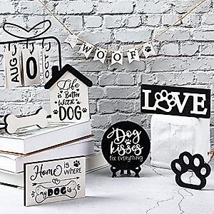 12 Pcs Tiered Tray Decor Set Wooden Dog Cat Christmas Tray Decor Rustic Farmhouse Paw Bone Farm Decoration Mini Wood Signs for Kitchen Home Table Housewarming Xmas Gift (Stylish Style)