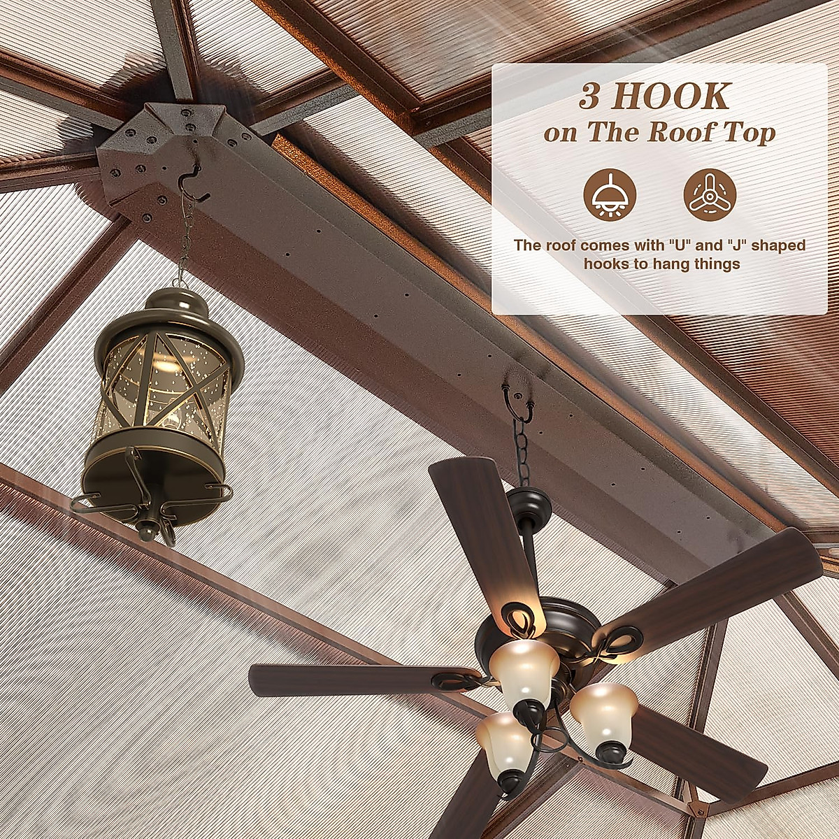 EROMMY 12' x 16' Gazebo Polycarbonate Double Roof Canopy Outdoor Aluminum Frame Pergola, Permanent Pavilion with Netting and Curtains for Garden Patio Lawns Parties