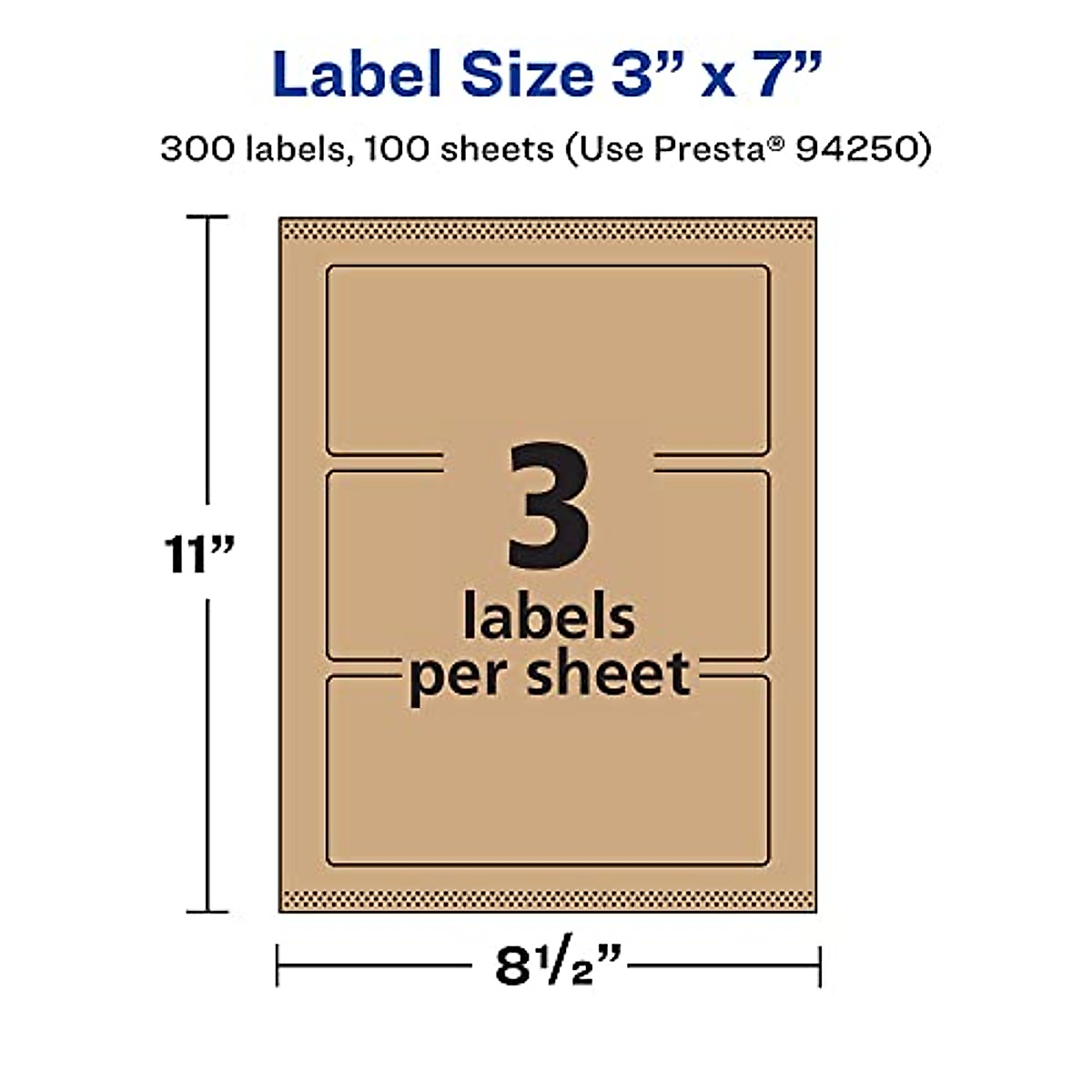 Avery Kraft Brown Rectangle Labels with Sure Feed, 3" x 7", 300 Kraft Brown Labels, Print-to-The-Edge, Laser/Inkjet Printable Labels
