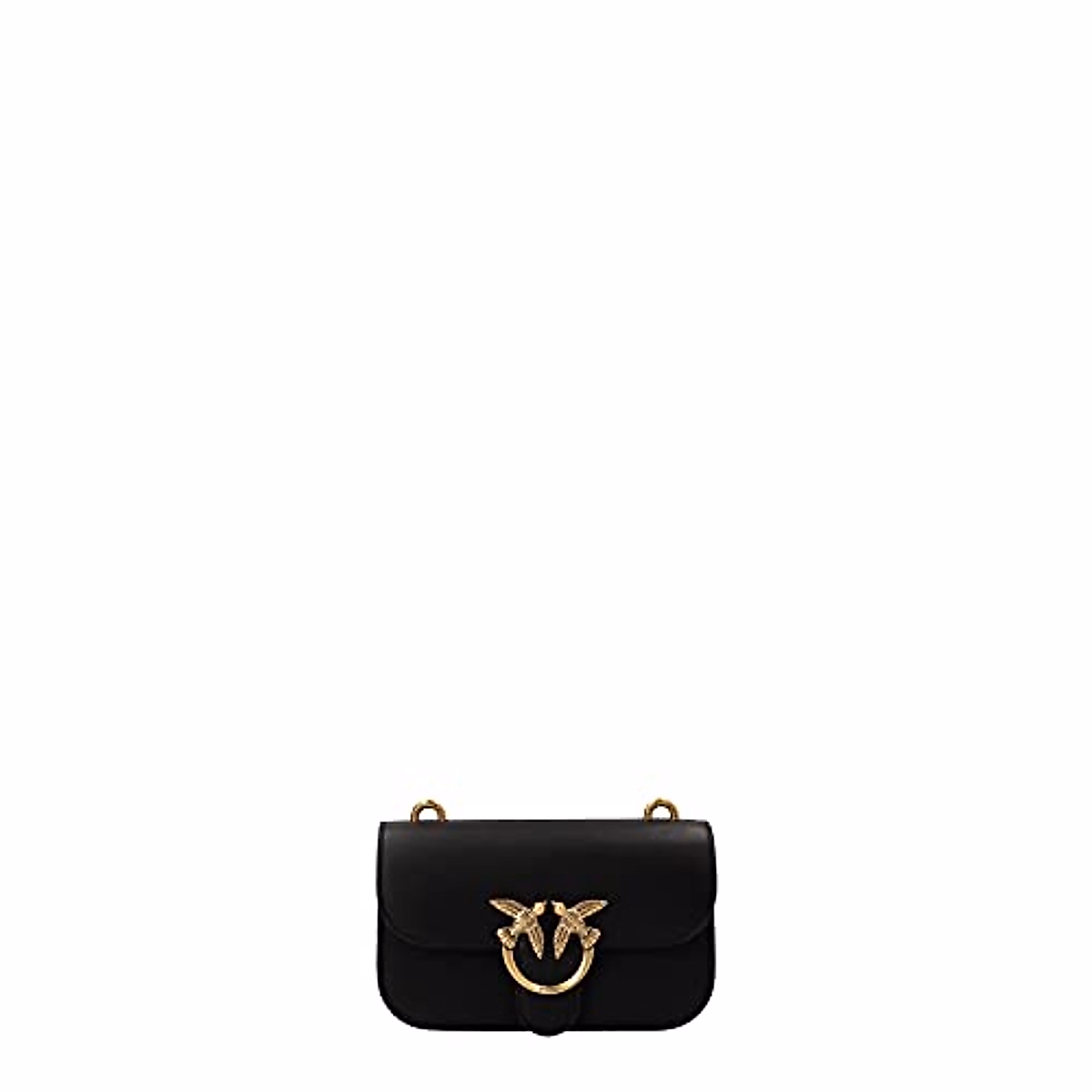 Pinko MINI CROSSBODY BAG IN BLACK LEATHER WITH GOLD LOVEBIRDS LOGO BUCKLE AND CHAIN ​​SHOULDER STRAP 100048A0F1
