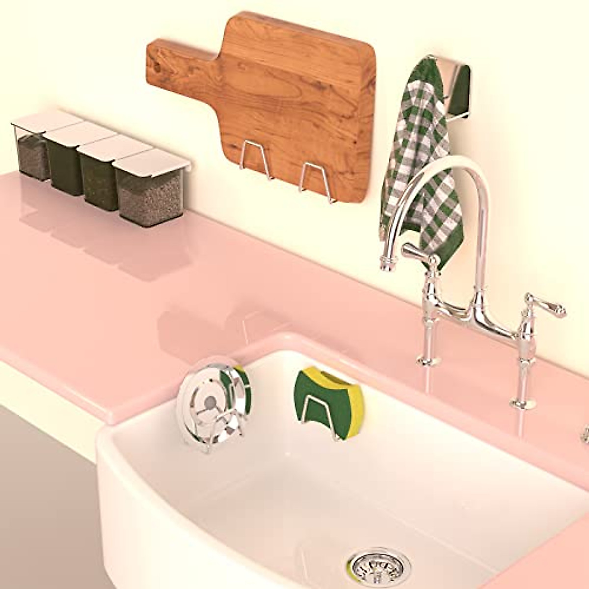 Sunmeyke Waterproof Adhesive Sponge Holder for Kitchen Sink, Never Rust Stainless Steel Silvery(2 Packs), Minimal Size Save Sink Space