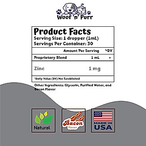 Zinc for Dogs - Dog Zinc Supplement - Helps to Support Healthy Skin, Coat, Immune Health & More - Dog Zinc - Dog Skin and Coat Supplement - Skin and Coat Supplement for Dogs - 1 fl oz - Bacon Flavor