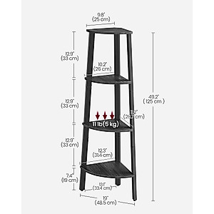 VASAGLE Corner Shelf Stand, 4-Tier Corner Bookshelf, Industrial Corner Ladder Shelf, Plant Stand Display Shelf for Living Room, Office, Kitchen, Charcoal Gray and Matte Black ULLS034B22