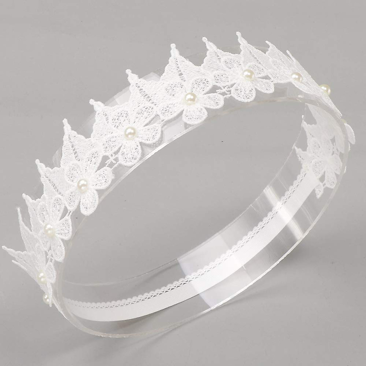 Asufegucd Baby Headbands baptism Girls Newborn Lace Pearl Headbands Princess Girls Elastic Headwear Flower (White)