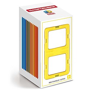 MAGFORMERS Rectangle 12 Pieces Rainbow Colors, Educational Magnetic Geometric Shapes Tiles Building STEM Toy Set Ages 3+